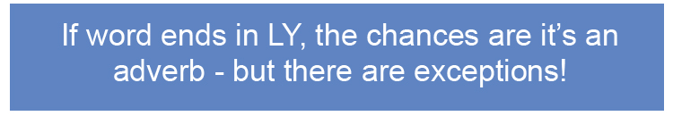 Adverb is a word mostly ending in LY