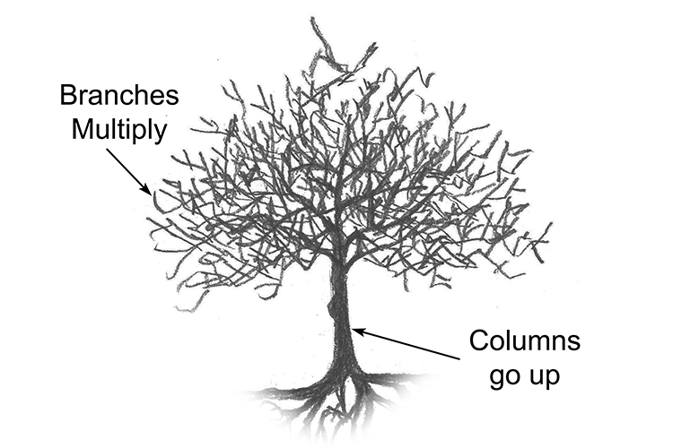 Just like a multiply along branches and add up the columns